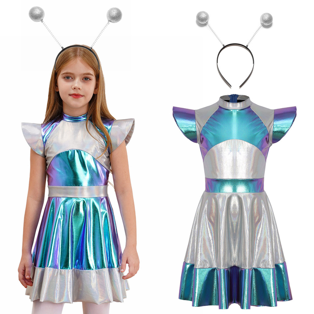 inhzoy Kids Girls Halloween Alien Cosplay Costume Outer Space Cutie ...