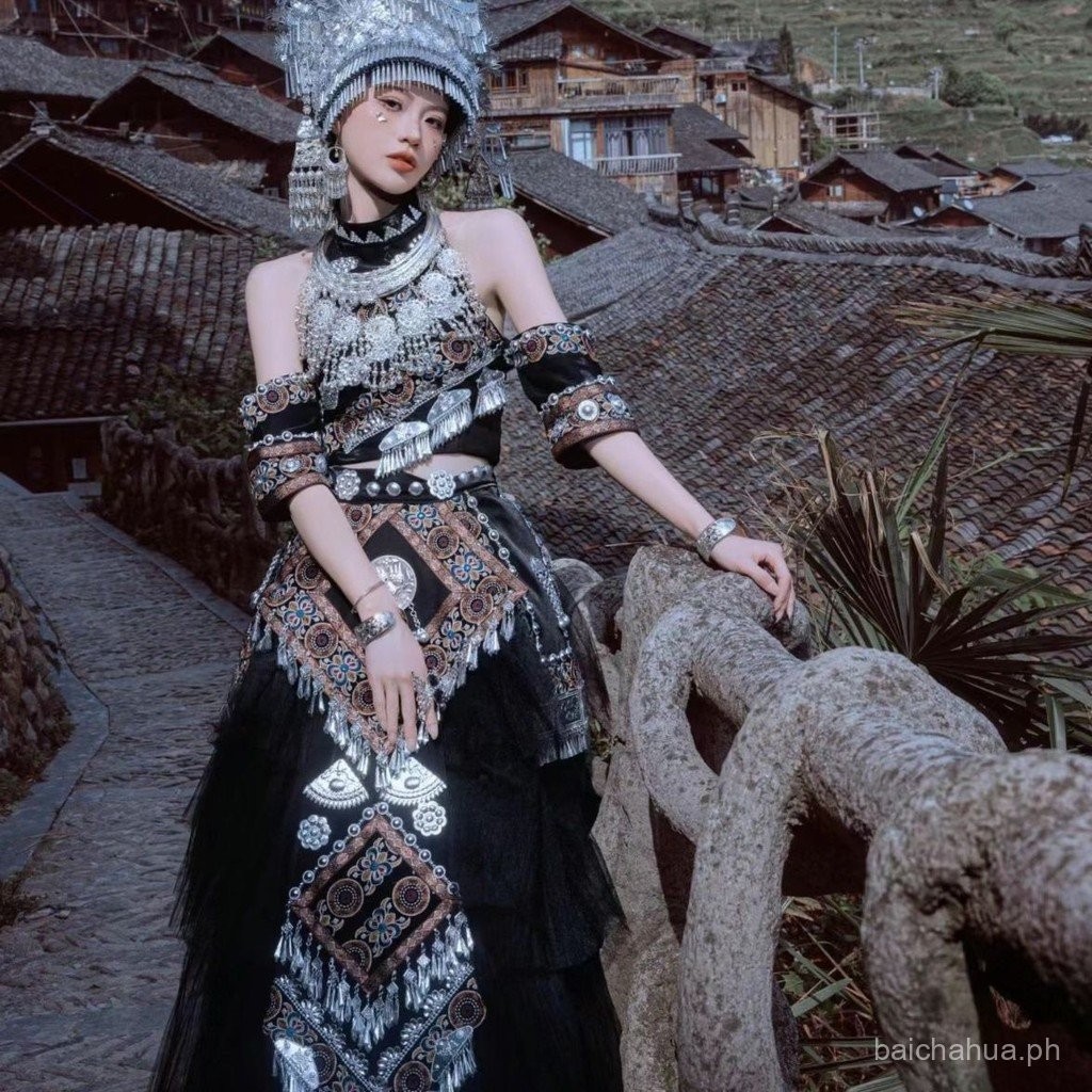 2024Minority Folk Costume Dark Red Hmong Village Miao' S Miao Costume ...
