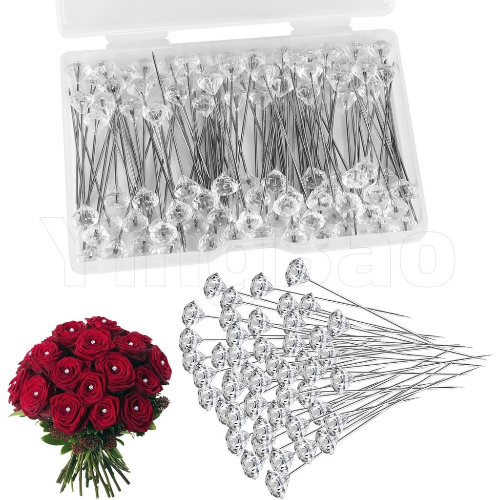 100pcs Diamond Bouquet Corsages Pins Flower Crystal Rhinestones Floral ...