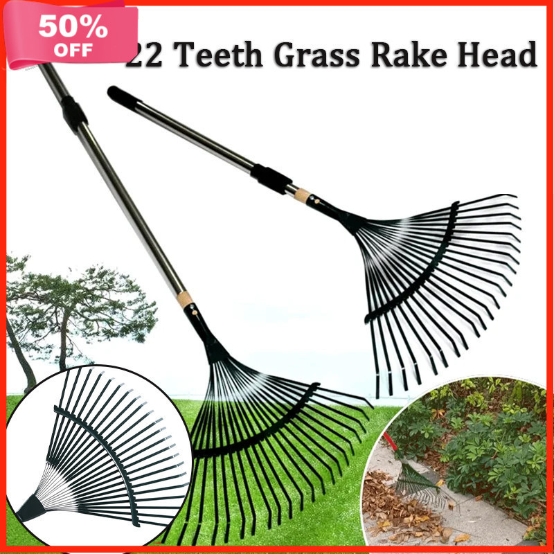 22 Teeth Grass Rake Head Garden Leaf Rake Cleaning Tool 42cm Steel Fan ...