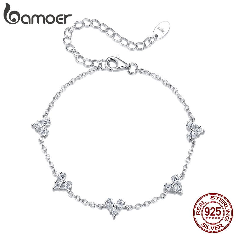 Bamoer 925 Sterling Silver Bracelet Love Heart Adjustable Design ...