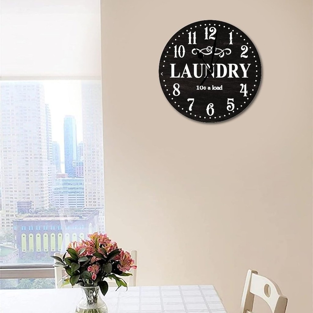 Laundry Clock Black Laundry Room Clocks Silent Wall Clock 10 inch Wall ...