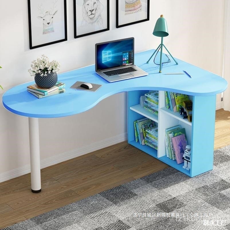 Computer Desk Combination Desk with Bookshelf, Curved Corner Modern ...
