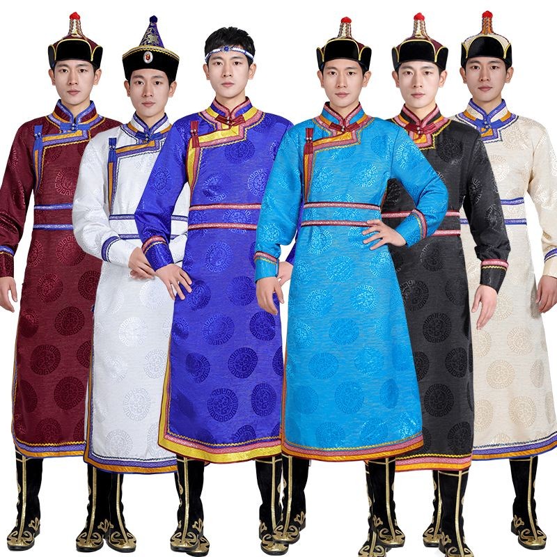 Men Traditional Mongolian Robe Dance Costume Mongolian Daily Life Long ...