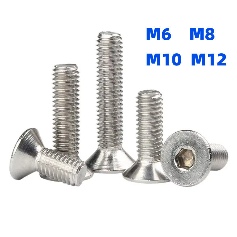 [HKH] M6 M8 M10 M12 304 Stainless Steel Hexagon Hex Flat Head Screw ...
