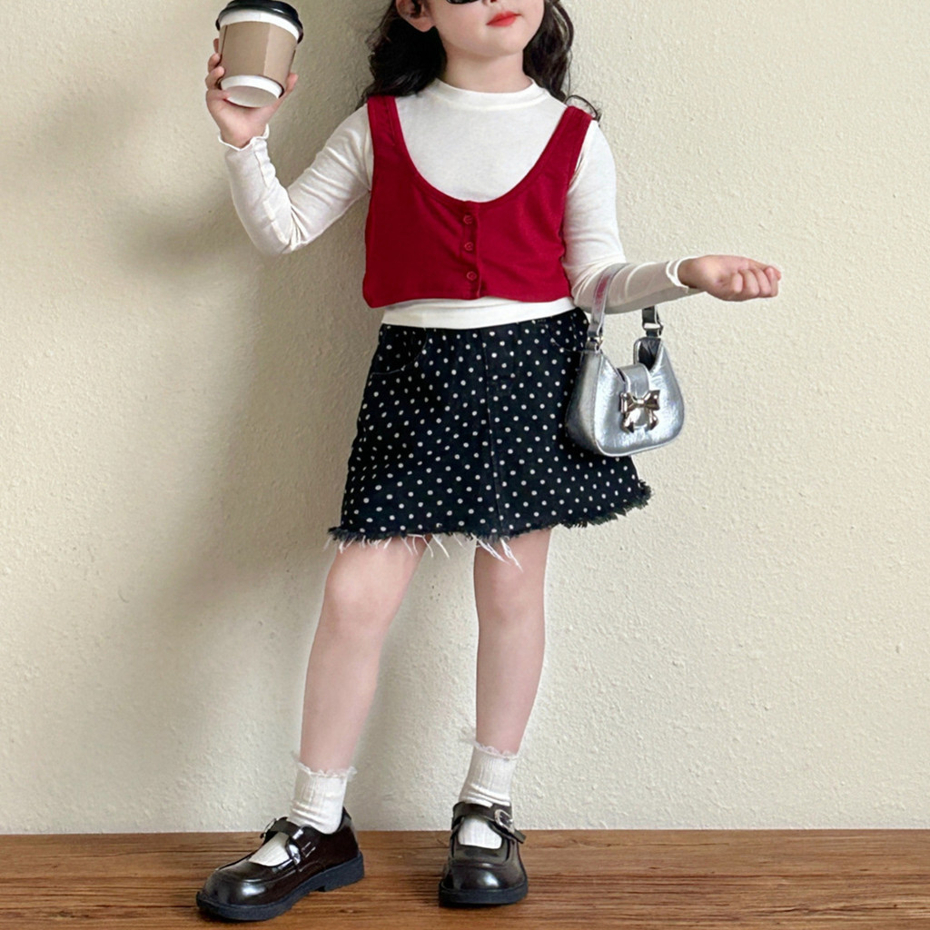 Spring Girls Polka Dot Skirt Children Fashion Denim Skirt Baby Retro A ...