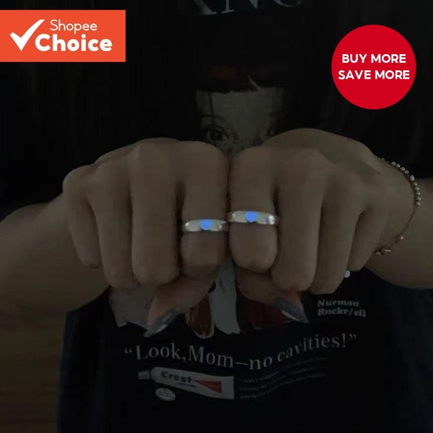 Glowing Heart Ring Adjustable Couple Night Light Ring Gift for Her Him ...