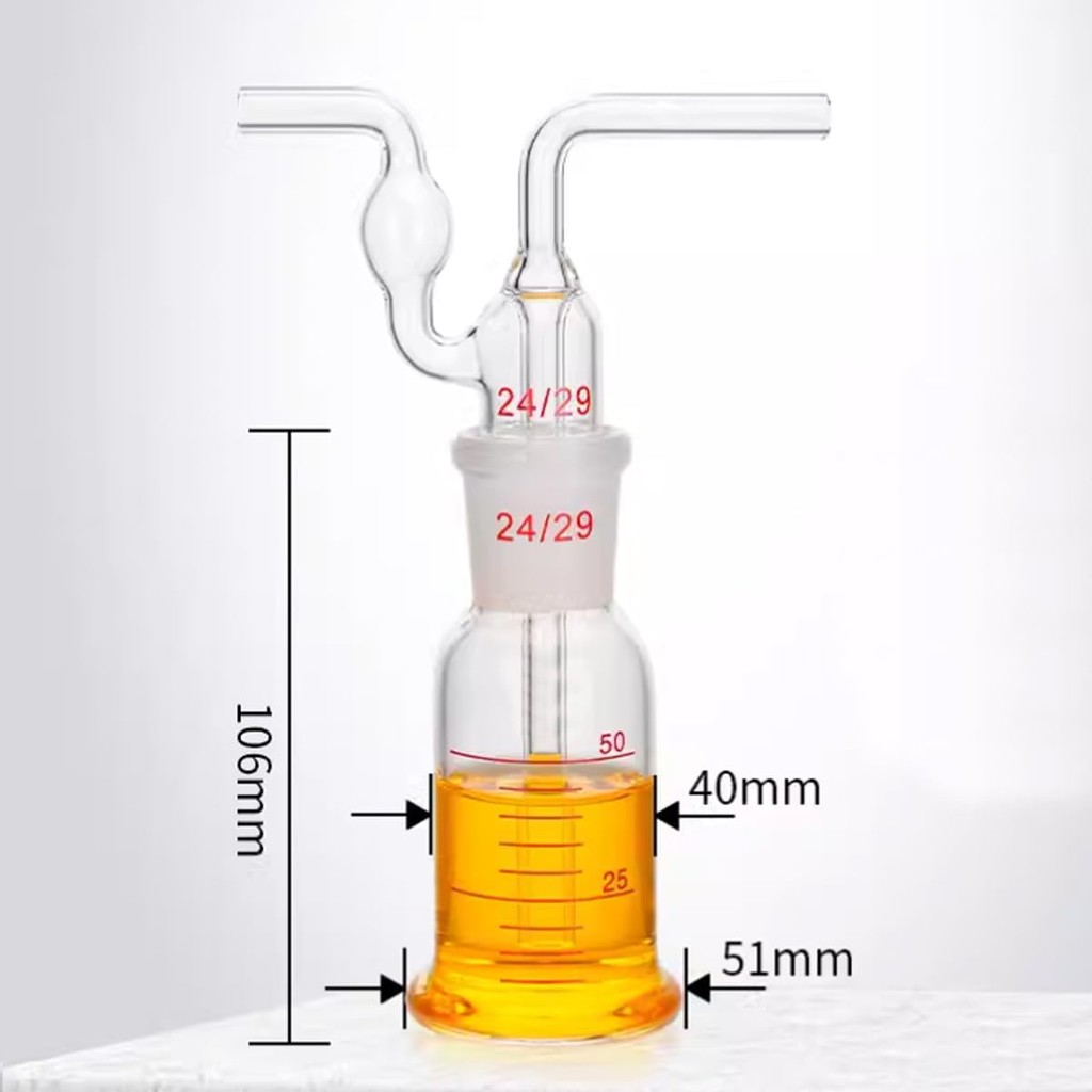Lab Gas Washing Bottle Glass Vacuum Trap with Two Bend Tubes Joint for ...