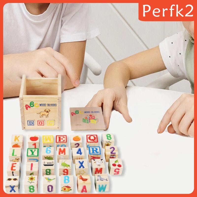 [Perfk2] 27 Pieces Wooden Alphabet Blocks Stacking Blocks Number Words ...
