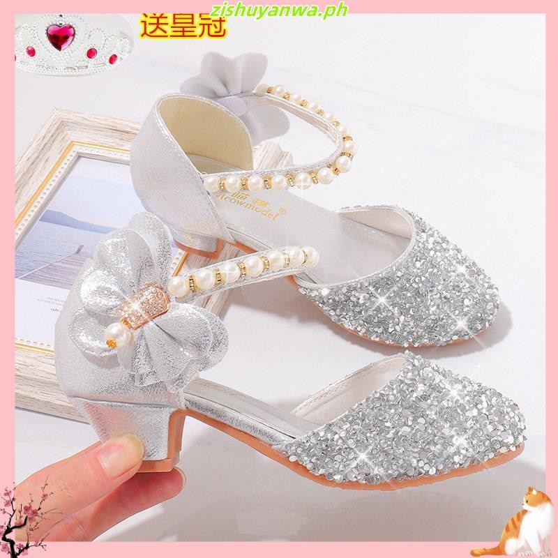 Girls High Heel Princess Shoes Model Catwalk Show Leather Shoes Silver ...