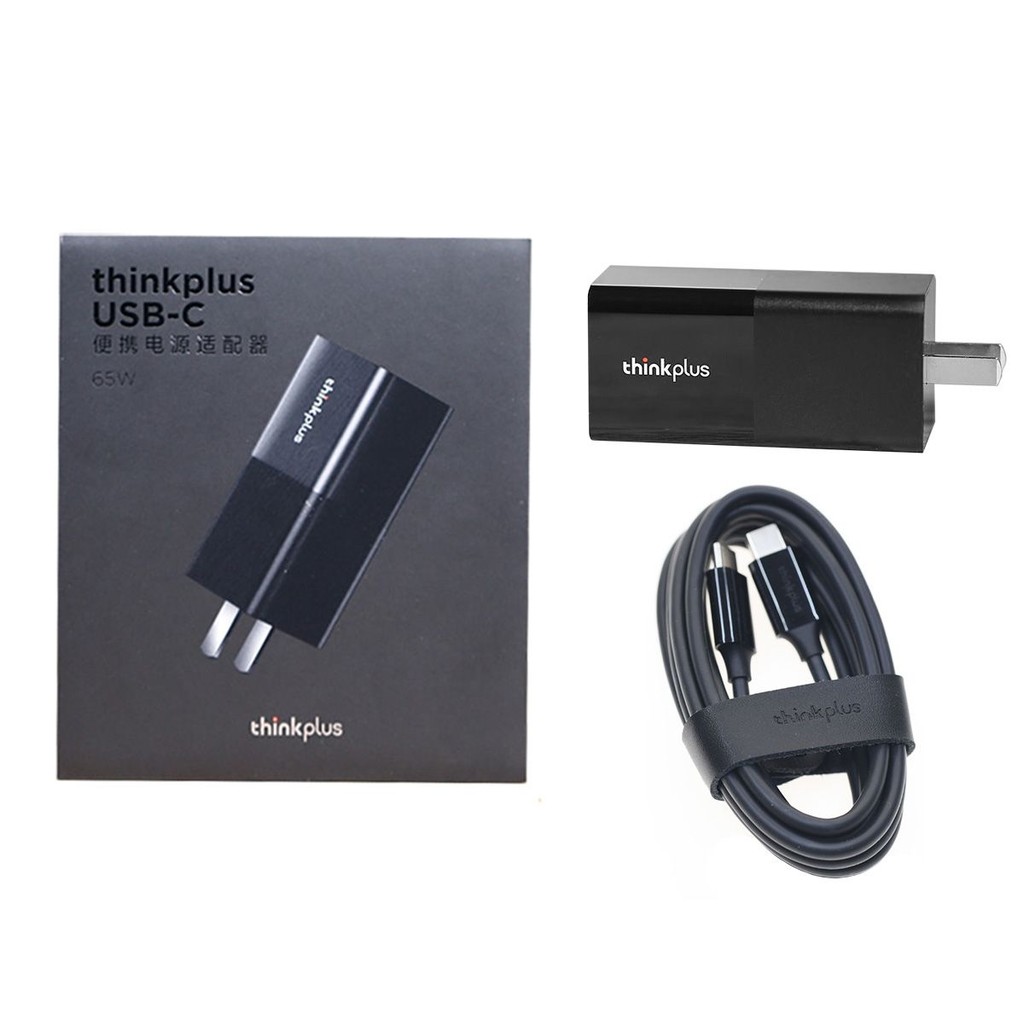 Lenovo ThinkPlus 65W USB-C Power Adapter PA65 (US Plug, Black) - with USB-C to Slim-tip cable ...