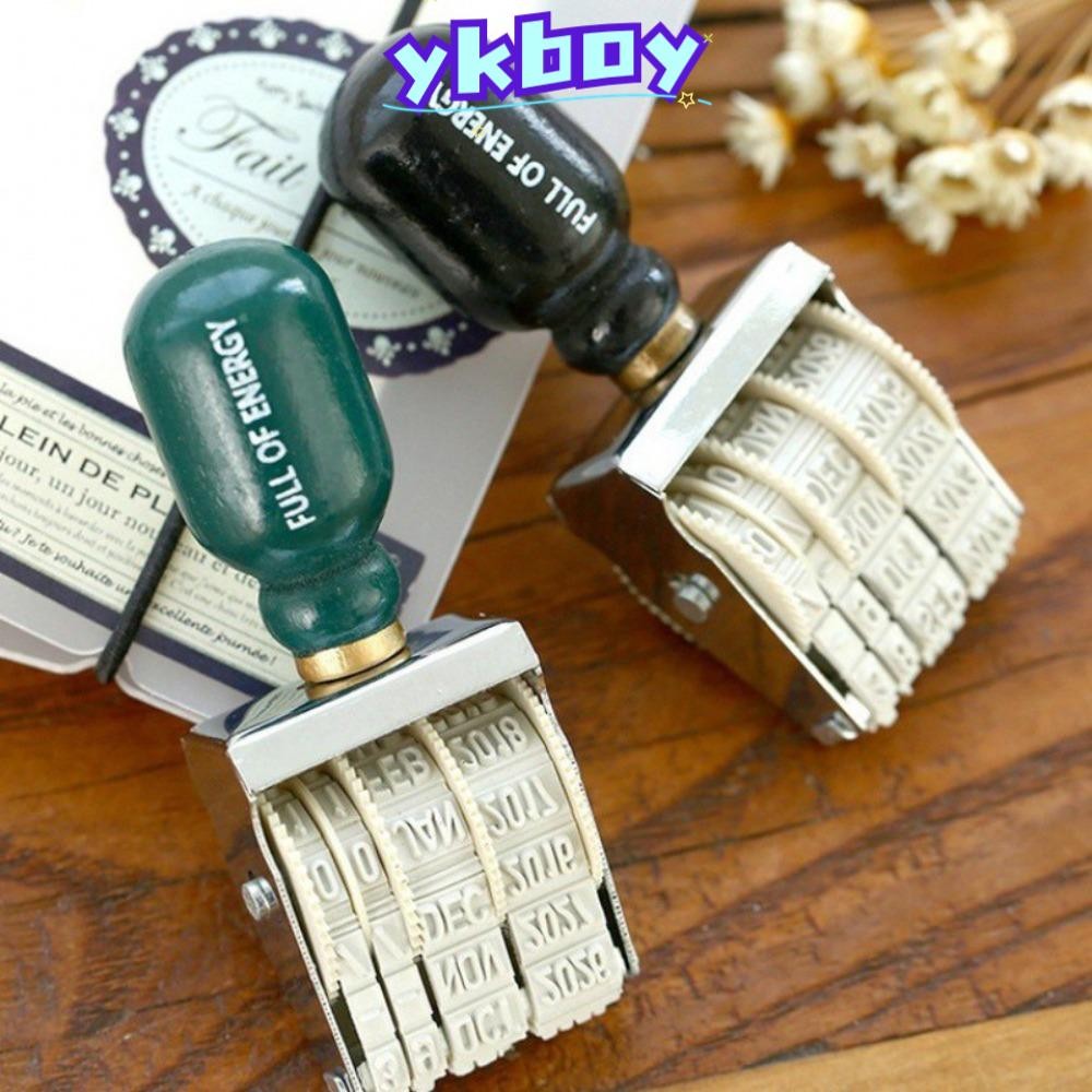 YKBOY Retro Roller Date Stamp, Metal DIY Wooden Seal Rolling Wheel ...