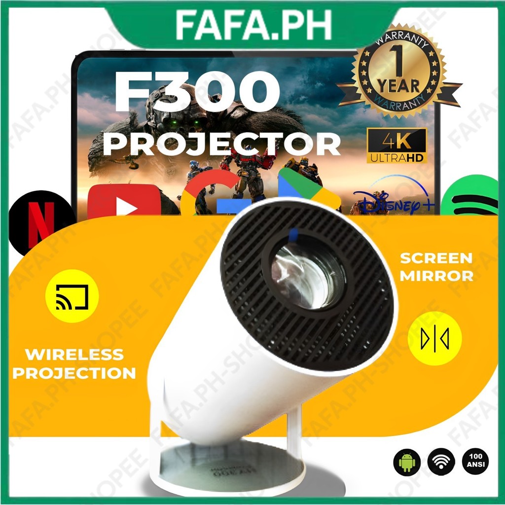 F300 Mini Portable Projector 4K Ultra HD WiFi Bluetooth Office Home ...