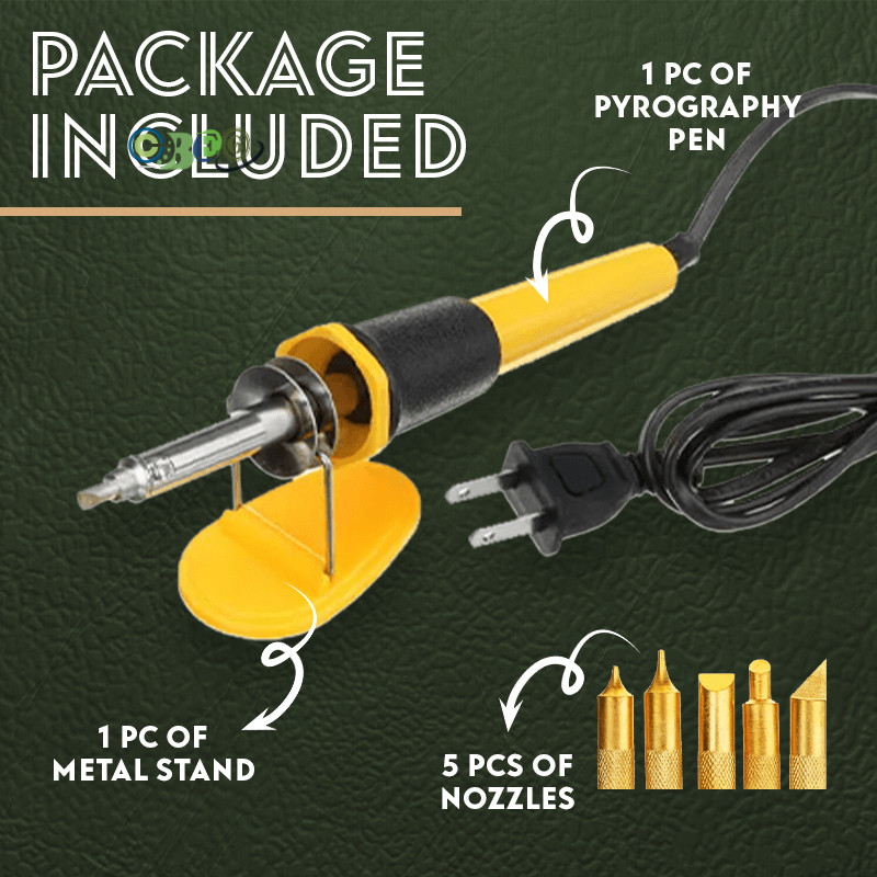 DIY Leather Pyrography Pen Set 7 PCS Electric Wood Carving Pen With 5 ...