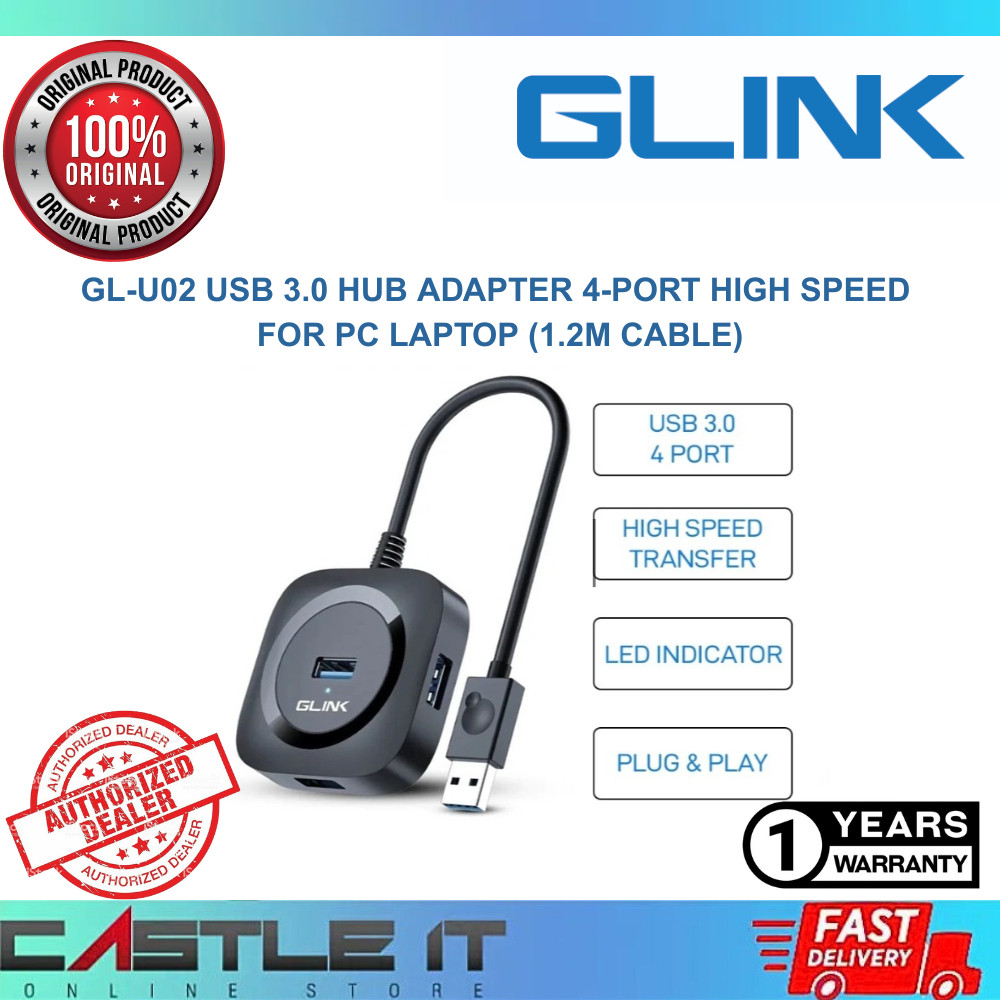 GLINK GL-U02 USB 3.0 Hub Adapter 4-Port High Speed for PC Laptop (1.2M ...