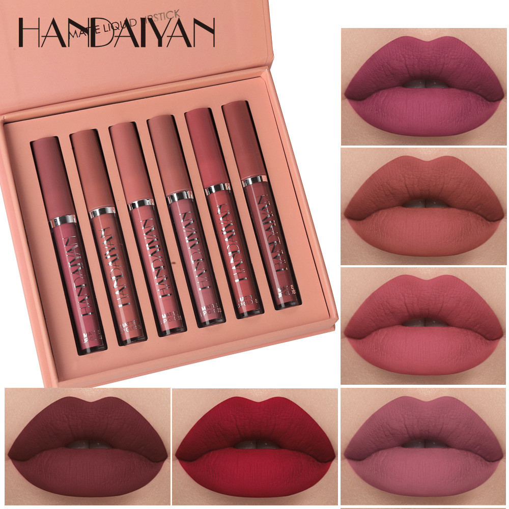 HANDAIYAN Matte Lip Gloss Set6Zhan Han Dai Yan European and American Long-lasting Waterproof Non ...