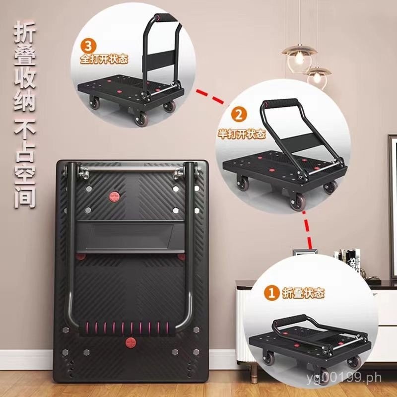 Hand Push Portable Cart Warehouse Trolley Delivery Trolley Support Size ...