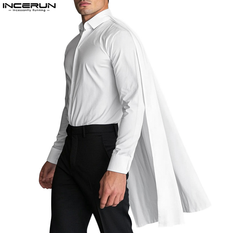 INCERUN Men Vintage Fashion Poncho Design Long Sleeve Solid Color ...
