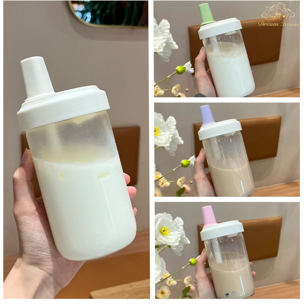 500ml Milk Cup Plastic Straw Water Straw Bottles Transparent Straw Cup ...