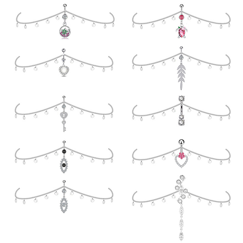 Marbit 1Pcs Stainless Steel Crystal Chain Belly Button Ring Women Sexy ...