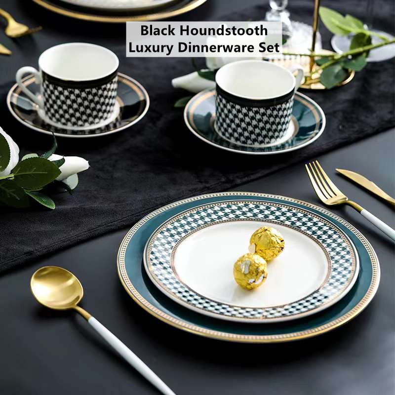 VISHINE European Style Houndstooth Luxury Dinnerware Set Tableware ...