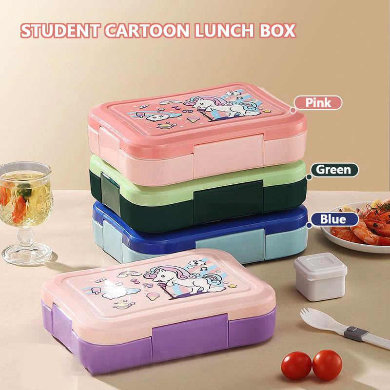 Kids Student Lunch Box No Leak Sealed Double Layer Cartoon Lunch Box ...