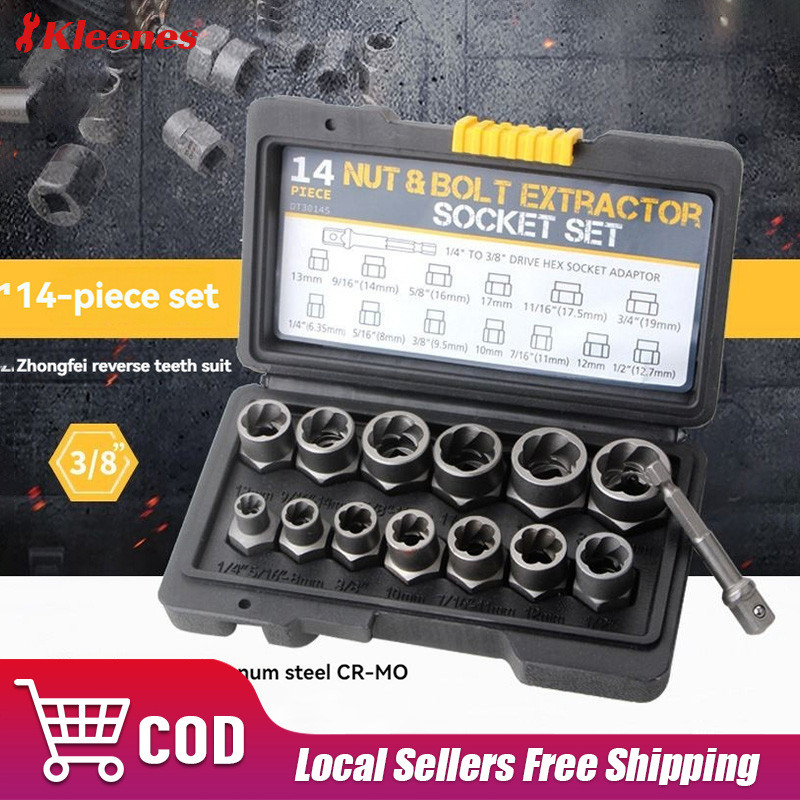 14Pcs Nut & Bolt Extractor Socket Set Portable Nut Removal Tools ...