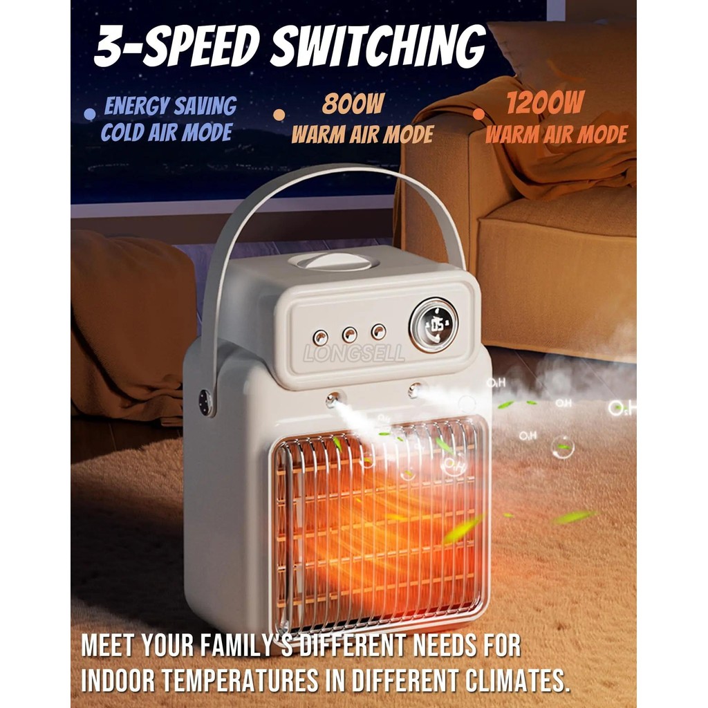 3 in 1 Electric Space Heater Cooling Fan & Heater Fan & Humidifier ...