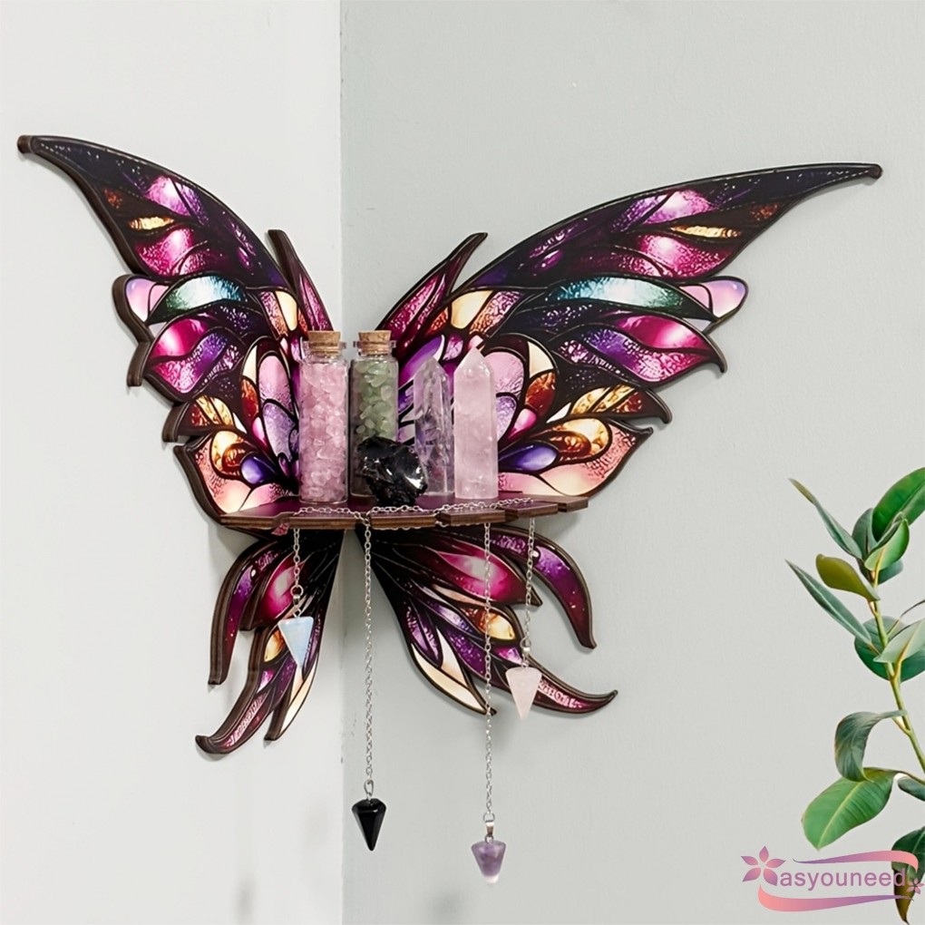 Aay-Butterfly Wall Corner Shelf Crystal Display Shelf Wooden Floating ...