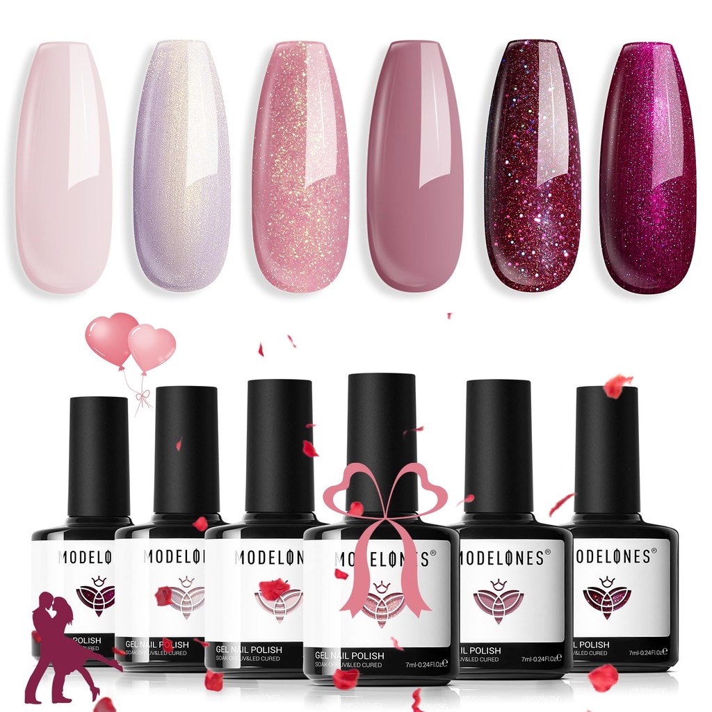 Modelones Gel Nail Polish Set, 6 Colors Rose Garden Neutral Nude Pink ...