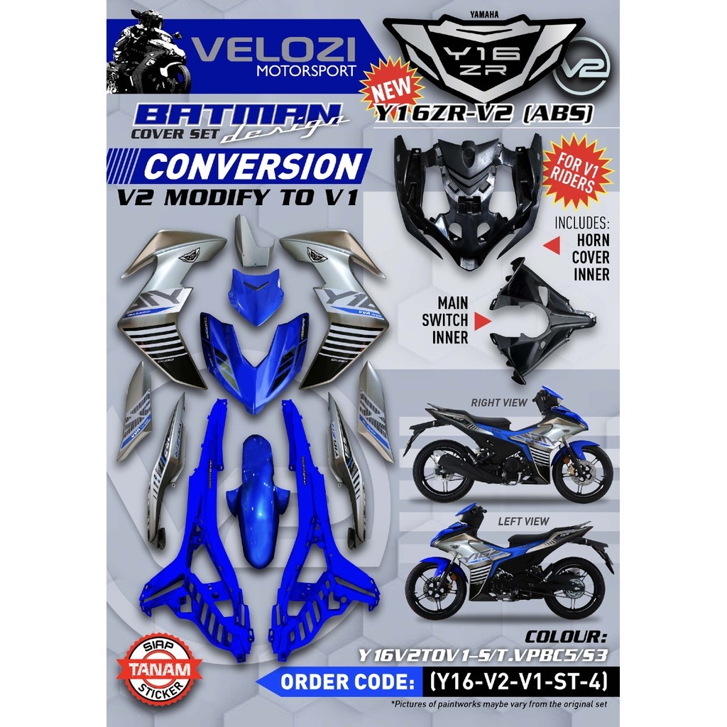 Cover Set VELOZI Y16 V1 Convert To Y16 V2 ABS Biru Purba Batman Design ...