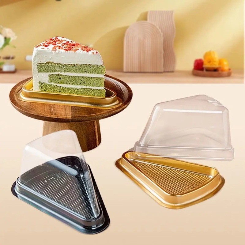 50Pcs Plastic Cake Slice Boxes Triangular Clear Lid Cheesecakes ...
