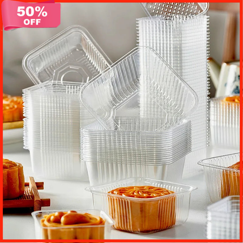 100Pcs Tray Transparent Mooncake Tray Pastry Dessert Square Tray Cake ...