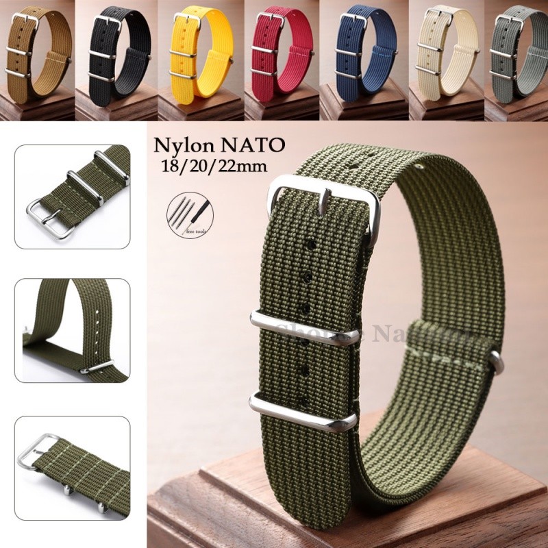 NATO Nylon Ribbed Universal Watch Band 18mm 20mm 22mm Canvas Braid ZULU ...
