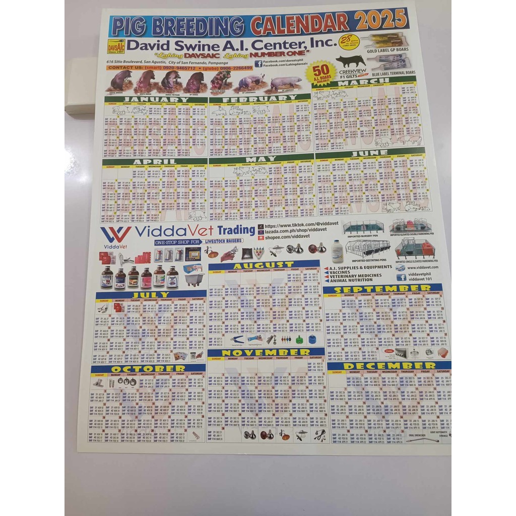 2025 davsaic breeding calendar for piggery owner | Shopee Philippines