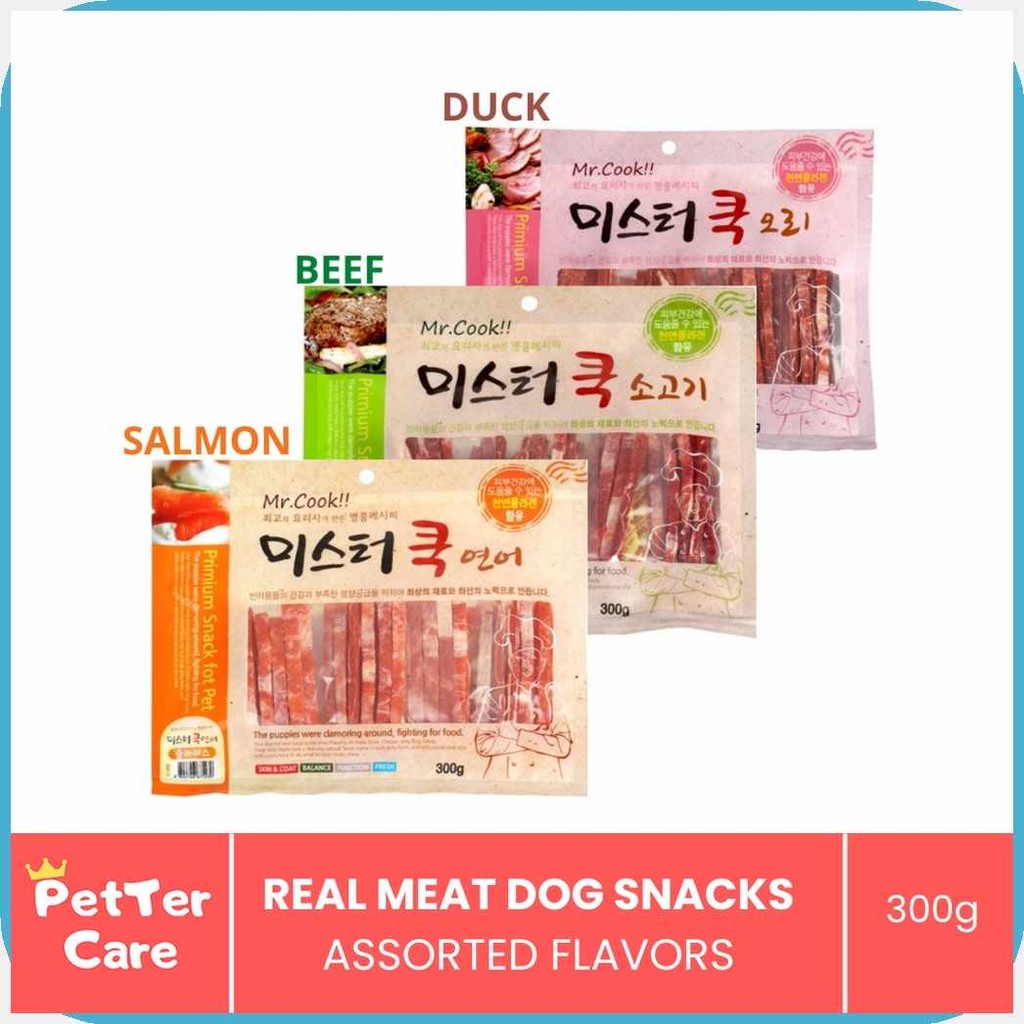 Mr.'Q:Cook^eG}Real>e}Meat>i}Dog>a}Snacks>T}300g>o}Salmon,>k}Beef, Duck ...