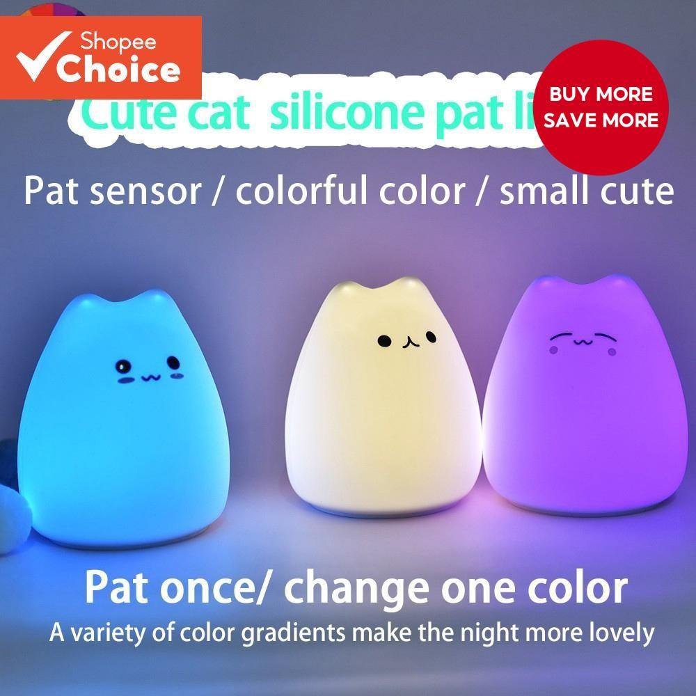 Cute Silicone Cat Night Light Lamp Colorful Gradient Led Touch Sensor ...