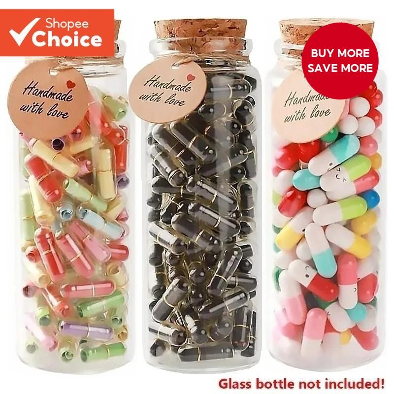 52/60/100Pcs Luminous Mini DIY Message Capsules Blank Notes Pill With ...