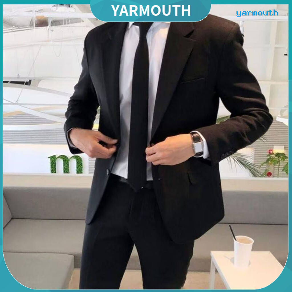 [yarmouth.]Men Suit Coat Formal Business Style Black Jacket with Tie ...