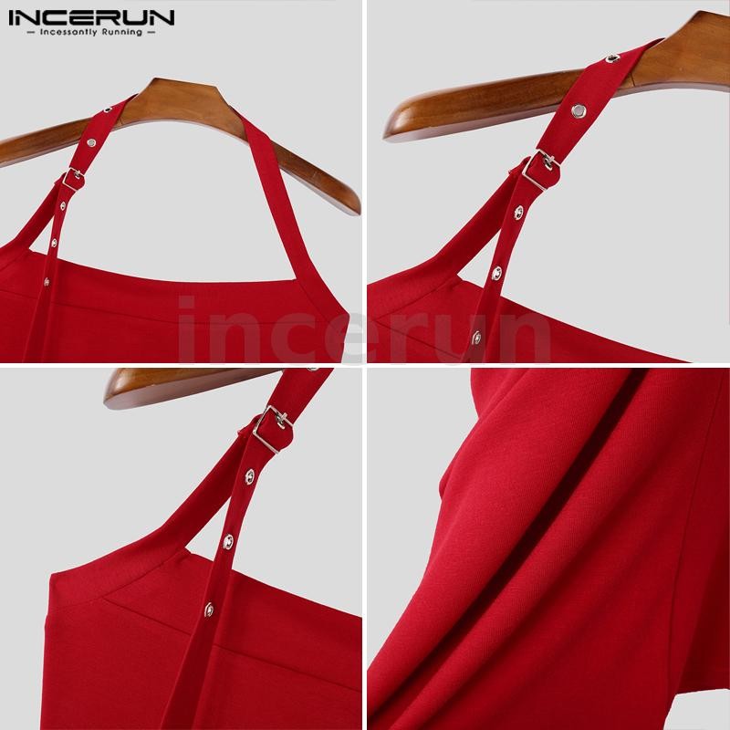 INCERUN Men Vintage Fashion Off Shoulder Sleeveless Solid Color Tanks ...
