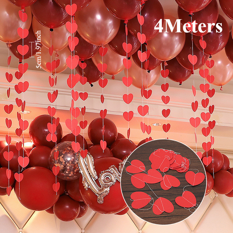 4 Meters Heart Felt Garland Valentines Day Red Heart Hanging String ...