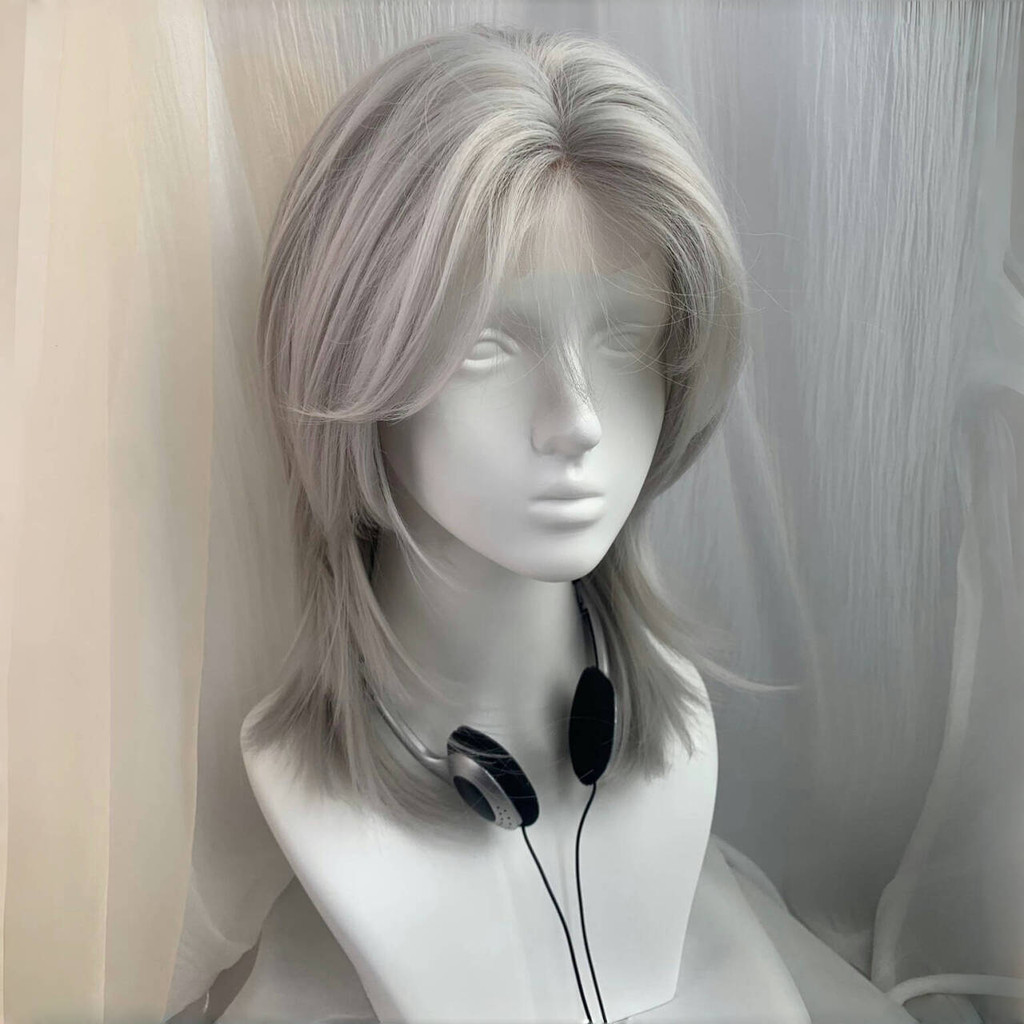 Wig Female Forehead Lace Silver Gray Middle Split Wolftail Wolftail ...