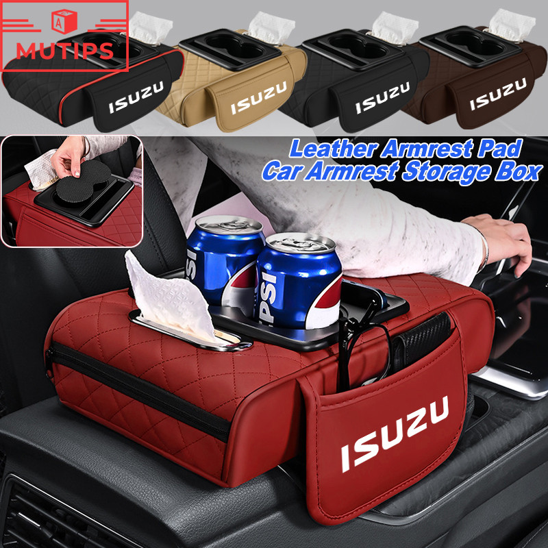 ISUZU Leather Car Armrest Pad Central Armrest Storage Box With Cup ...