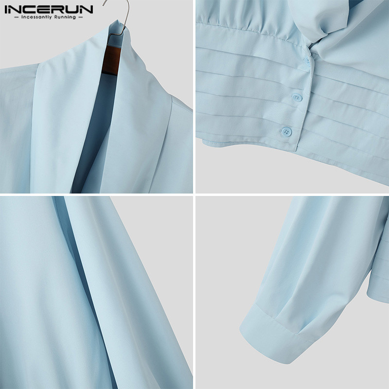 INCERUN Men Korean False Two-Piece Blazer Collar Pleated Long Sleeve ...