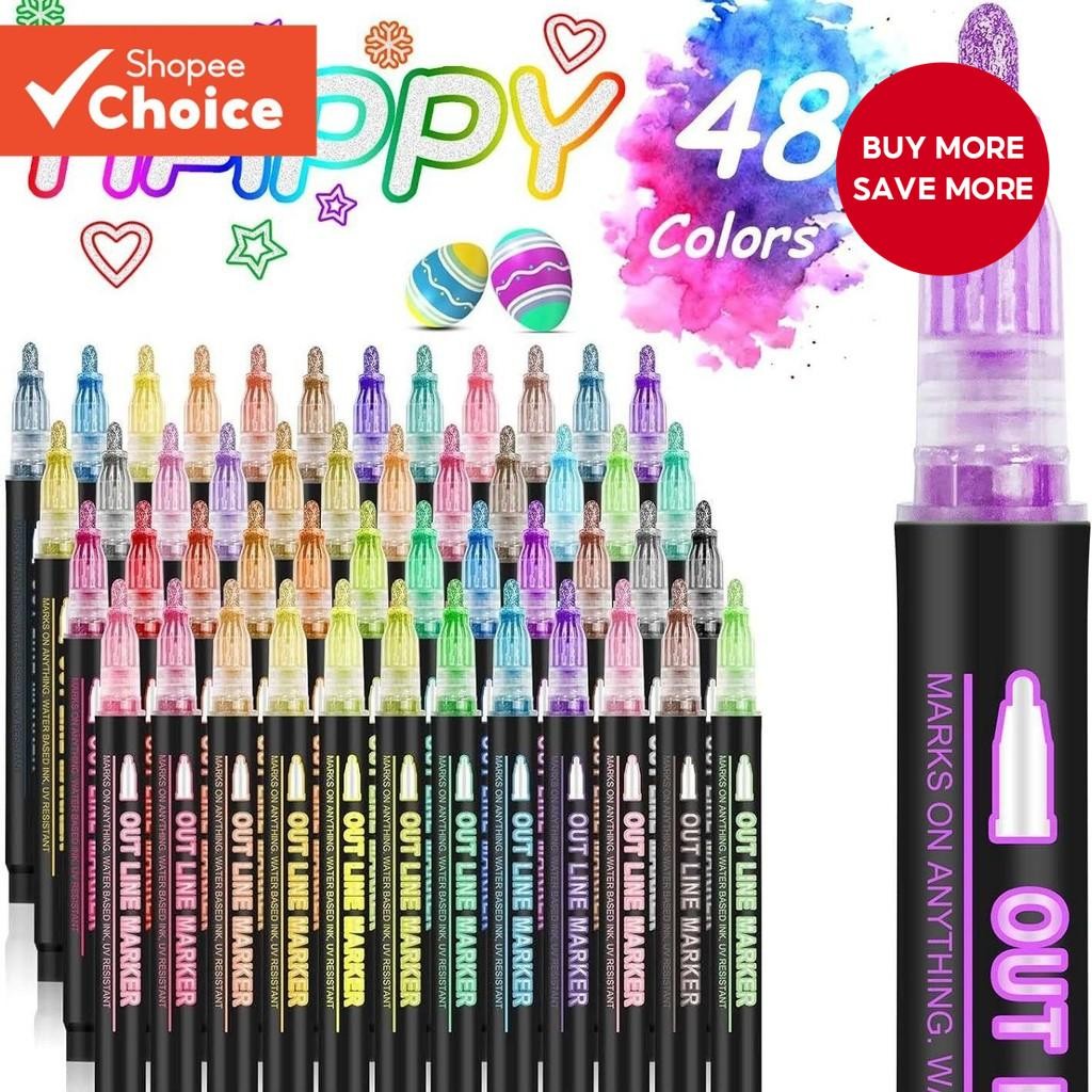 Kit 8/12 Outline Marker Pen Metallic Double Line Art Contour Pen ...