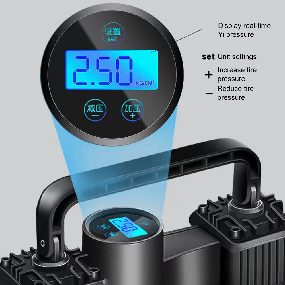 12V 150PSI Car Electric Air Pump with Pressure Gauge Auto Inflatable Pump Dual Cylinder Heavy ...