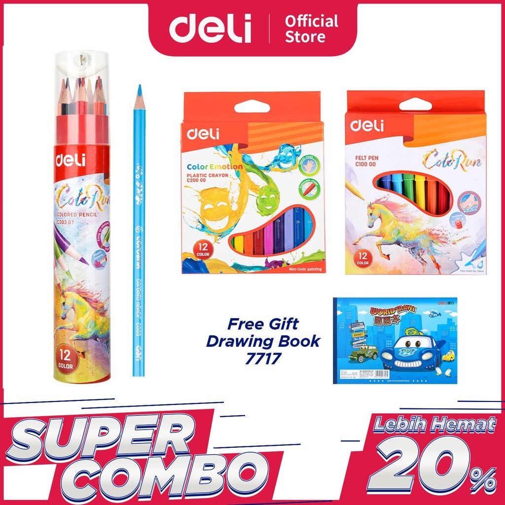Deli Combo Set of 3 - Crayon + Felt Pen + Multi-Purpose Colored Pencils ...