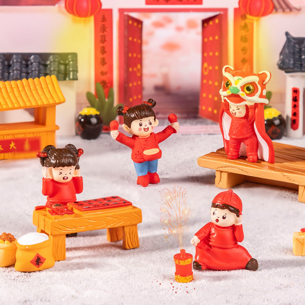 Micro Landscape Chinese New Year Lion Dance Figurines Miniatures New ...