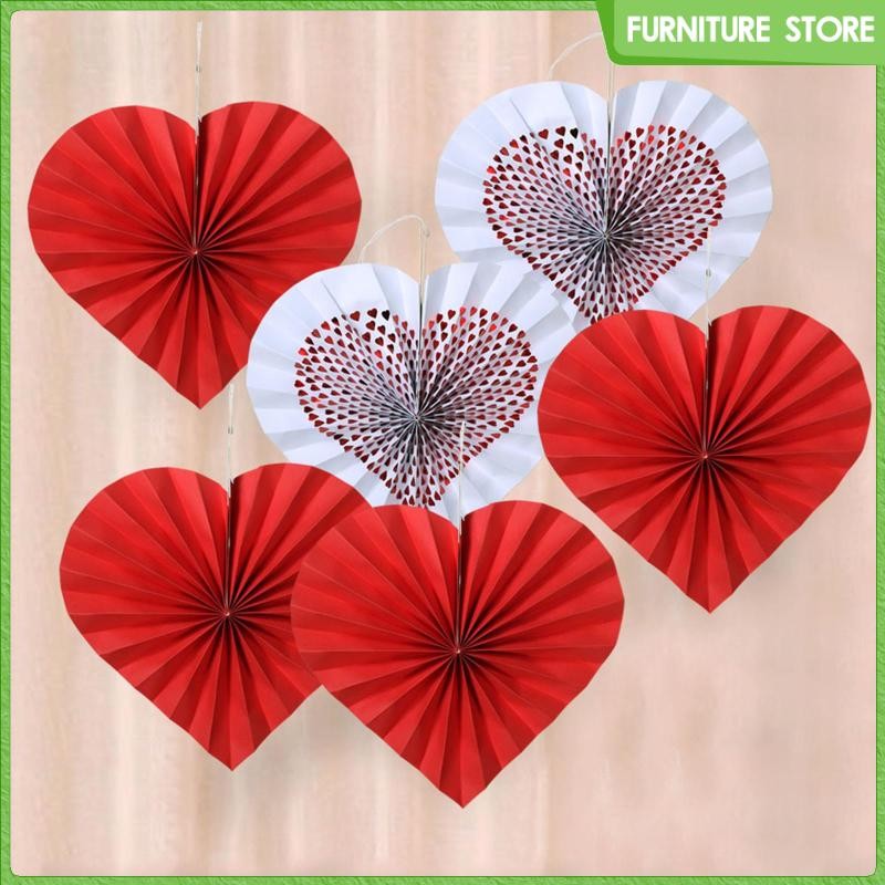 [Wishshopeelxj] 6x Valentine's Day Heart Paper Fans Hanging Valentines ...