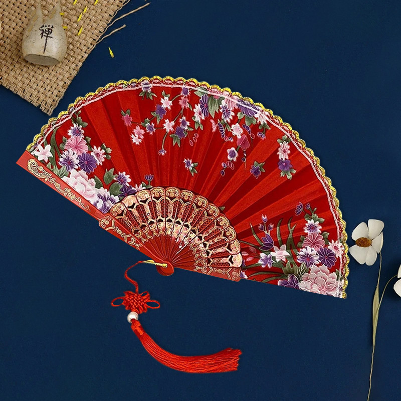 Hand Held Fan Silk Cloth Gold Edge Fans Stage Performance Fan Chinese ...